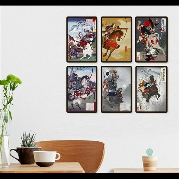 Art | Japan Japanese Samurai Horses Equestrian Wall Art Decor Set Of 6 ...